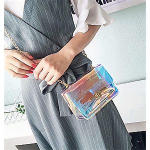 Limmuchi Holographic Bag Iridescent Purse for Women Evening Clutch Clear Purse Stadium Concert Approved (Large-20x8x15cm)