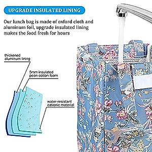 Insulated Lunch Bag Insulated Retro Lunch Box Freezable Leakproof Mini Lunch Bag Reusable Tote Bag Insulated Cooler Lunch Bag for Women Men Kid Travel Office Work School Beach (Chic Flower Style)
