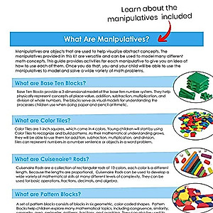 hand2mind Take Home Math Manipulatives Kit for Kids Grade K-2, with Snap Cubes, Base Ten Blocks, Cuisenaire Rods, Pattern Blocks, Color Tiles and Learning Clock, Homeschool Supplies (292 Pieces)
