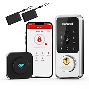 Wi-Fi & Bluetooth Smart Lock, Keyless Entry Smart Front Lock, hornbill Touch Screen Keypads, App Control, Auto Lock, Compatible with Alexa, Remotely Control