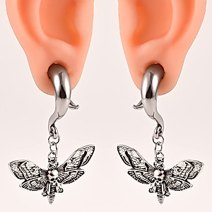 Maxbott Butterfly Stainless Steel Dangle Hooks Ear Plugs Hangers Ear Gauges 1 Pair Selling 2g 0g Piercing Body Jewelry (2G(6mm))