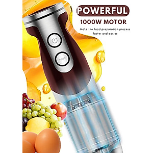 Megawise 3-in-1 Hand Blender – 12-Speed, Includes Powerful Blender Stick, Whisk, and Milk Frother – Easy to Clean and Perfect for Smoothies, and More (Red)