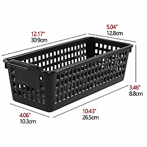 Bringer 6-Pack Slim Plastic Storage Baskets, Black Plastic Rectangle Storage Baskets