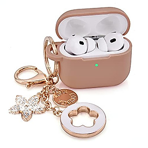 Case for Airpods Pro 2nd Generation - VISOOM Airpods Pro 2 Cases Cover Women 2022 Silicone iPod Pro 2 Earbuds Wireless Charging Cases Girl Bling Keychain for Apple Airpod Gen Pro 2(Milk Tea)