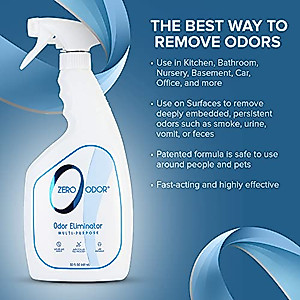 Zero Odor Multi-Purpose Odor Eliminator - Air & Surface Odor – Patented Technology Best for Bathroom, Kitchen, Fabrics, Closet- Smell Great Again, 22oz (Over 500 Sprays)