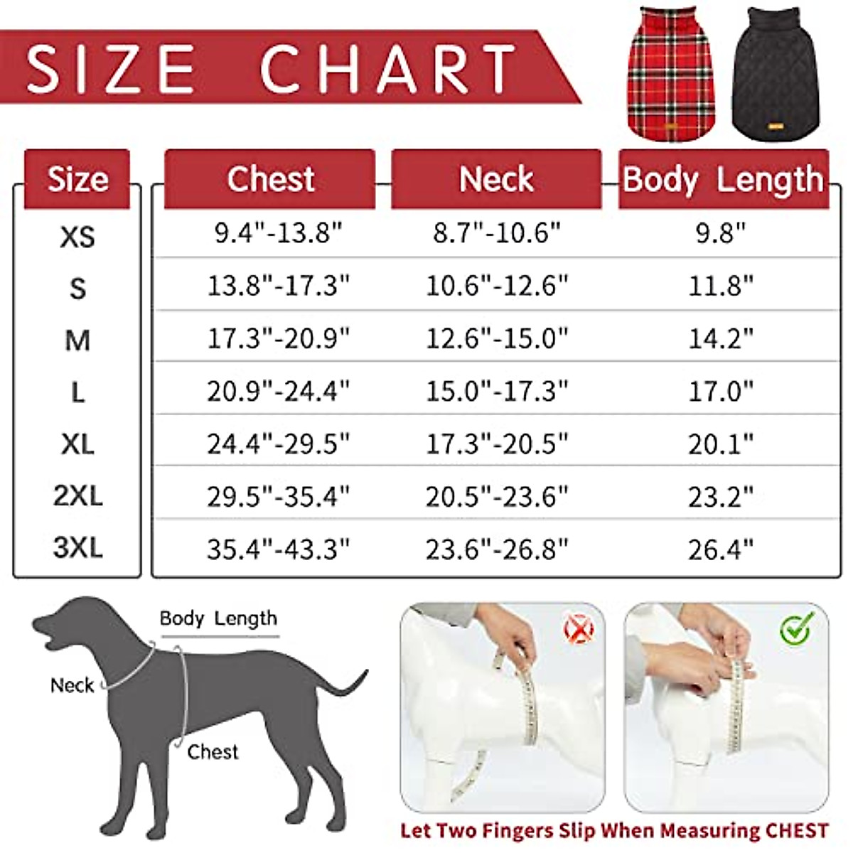 Kuoser Warm Dog Coat, Reversible Dog Jacket Waterproof Dog Winter Coat British Style Plaid Dog Clothes Pet Dog Cold Weather Coats Cozy Snow Jacket Vest for Small Medium Large Dogs Bright Red XS