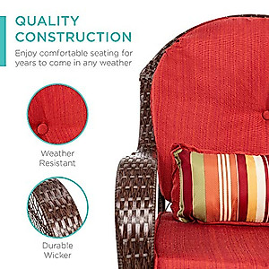 Best Choice Products Outdoor Wicker Patio Rocking Chair for Porch, Deck, Poolside w/Steel Frame, Weather-Resistant Cushions - Red