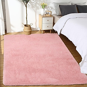 Zacoo Shag Area Rug 9x12 Large Soft Fluffy Shaggy Rugs for Bedroom Living Room Non Slip Modern Furry Floor Carpet Faux Fur Fuzzy Throw Mat for Nurery Kids Girls Room Decor, Pink