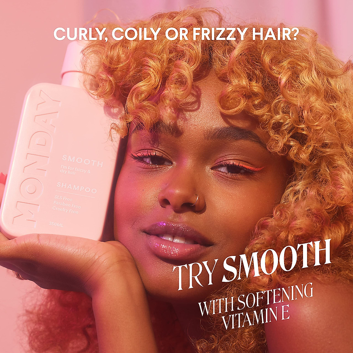 MONDAY HAIRCARE Smooth Conditioner 12oz for Frizzy, Coarse, and Curly Hair, Made from Coconut Oil, Shea Butter, & Vitamin E, 100% Recyclable Bottles (350ml), Pink (10433)