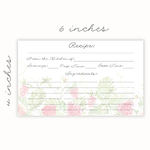 Recipe Cards, 4x6 inches, 25 Pack, 18 Ingredient Lines, Strawberry Daydreams Design