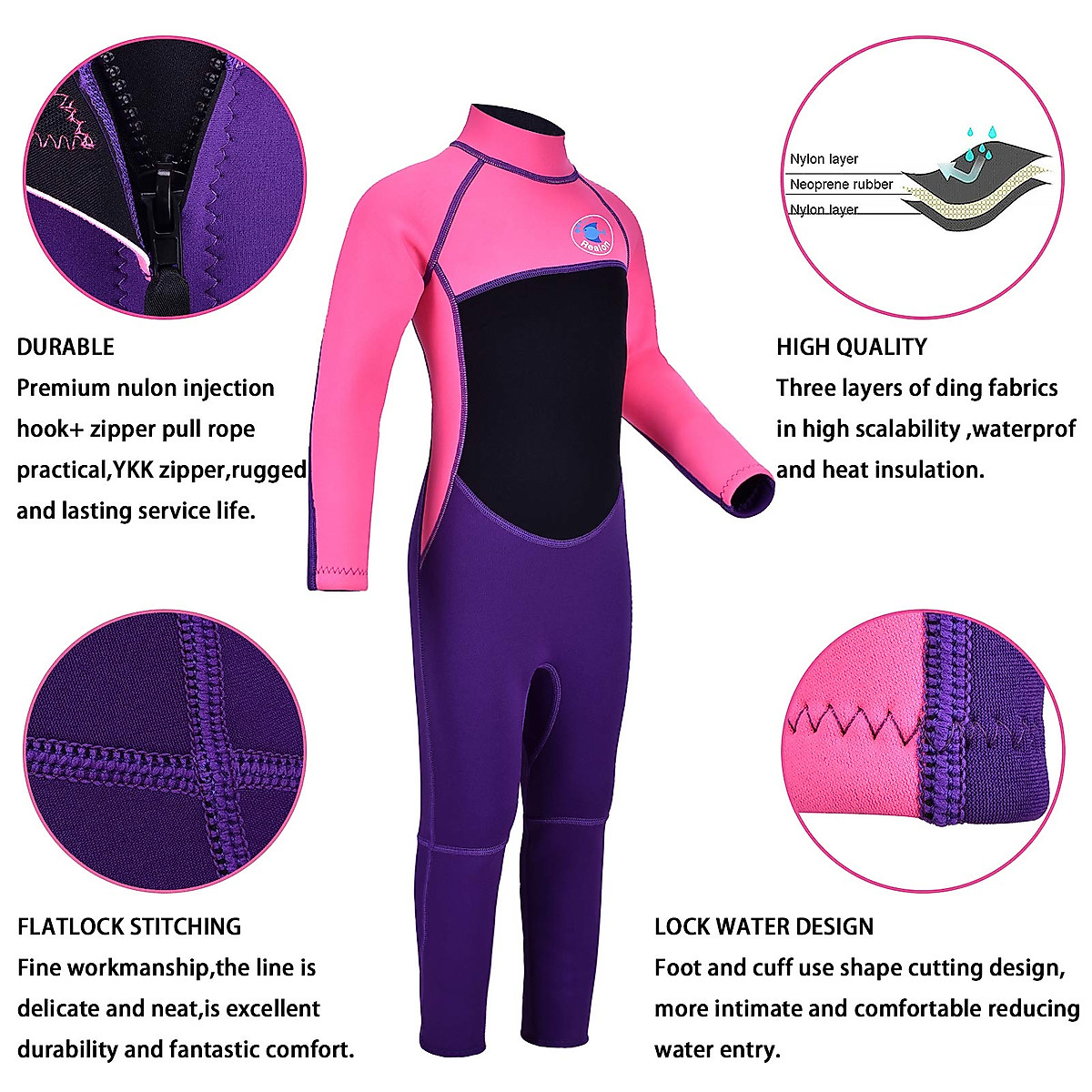 REALON Kids Wetsuit for Toddler Girls Boys and Youth,3mm Neoprene Swimsuits Children Wet Suits 2mm Shorty/Full Long Sleeve Back Zip in Cold Water Warmth for Swimming Diving Jet Skiing Surfing