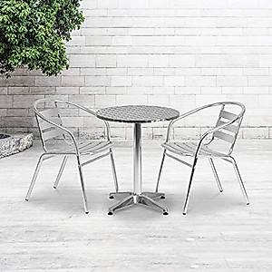 Flash Furniture Lila Commercial Aluminum Indoor-Outdoor Restaurant Stack Chair with Triple Slat Back and Arms