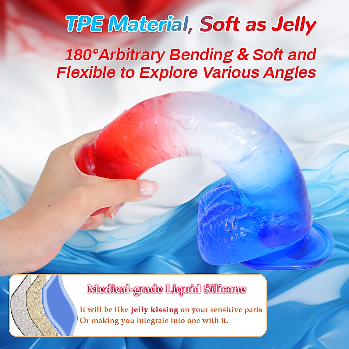 Huge Thick Clear Dildo 2.35" Diameter 11" Long, XL Big Fat G Spot Anal Dildos with Strong Suction Cup, Red Blue Jelly Soft Real Dildo Women Couples Male Adult Sex Toys, Strap On Penis Female Sex Toy