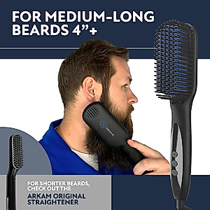 Arkam Beard Straightener for Men -Premium Heated Beard Brush Kit w/ Anti-Scald Feature, Dual Action Hair Comb and Hard Shell Travel Case for Medium to Long Beards - Costume and Grooming Gifts for Men