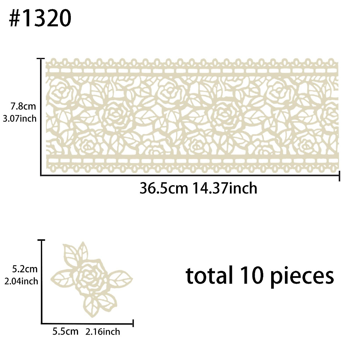 Funshowcase Large Pre-Made Ready to Use Edible Cake Lace Rose Blossom Ivory White 14-inch 10-piece Set