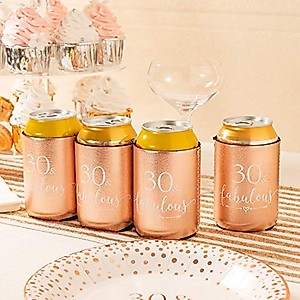 Crisky 30 Fabulous Can Cooler Rose Gold 30th Birthday Decorations Beer Sleeve Party Favor, Can Covers with Insulated Covers, 12-Ounce Neoprene Coolers for Soda, Beer, Can Beverage, 12 Rose Gold