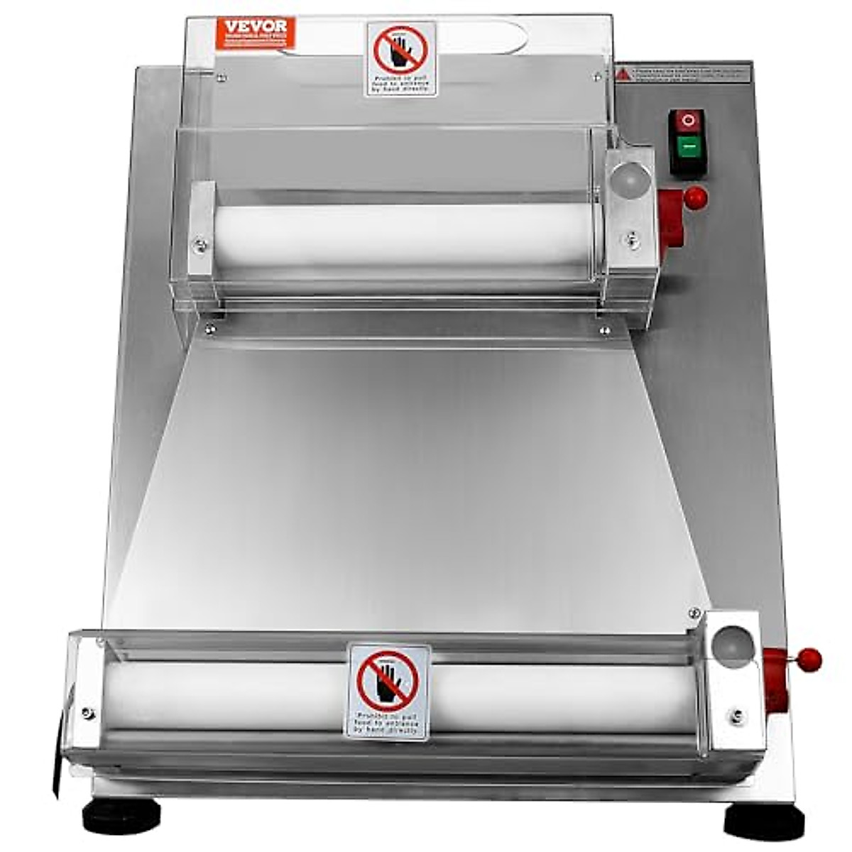VEVOR Pizza Dough Roller Sheeter, 3-15 Inch Automatic Commercial Pizza Press, 390W Electric 260 Per Hour Dough Roller, Stainless Steel Adjustable Thickness Dough Machine, for Pasta Maker Equipment