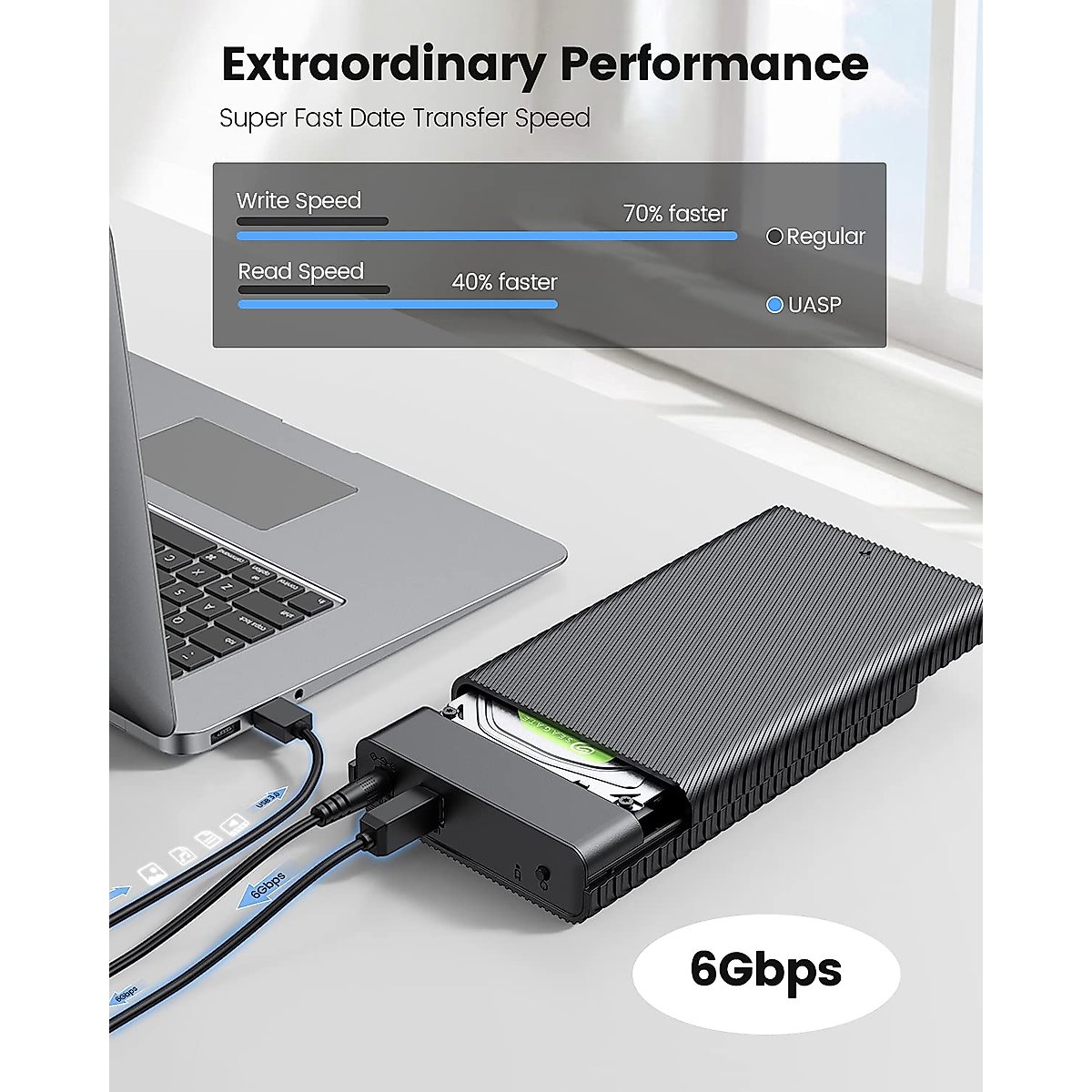ORICO 3.5'' Hard Drive Enclosure for 2.5/3.5inch HDD/SSD USB 3.0 to SATA III HDD Enclosure with 12V Power Adapter Up to 18TB Support UASP-3521U3