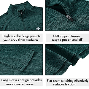 MoFiz Men's Quick-Dry Active Sports Shirts Quarter Zip Long Sleeve Running Pullover Athletic Outdoor Tops Dark Green L