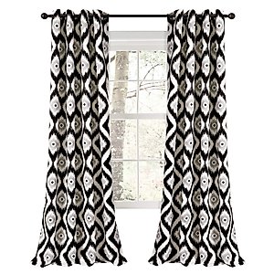 Lush Decor Diamond Ikat Light Filtering Window Curtain Panel Pair, 84" x 52", Black, 2 Count