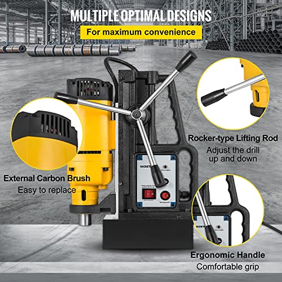 Mophorn 1200W Magnetic Drill Press with 9/10 Inch (23mm) Boring Diameter Magnetic Drill Press Machine 2920 Lbs Magnetic Force Magnetic Drilling System 500RPM Portable Electric Magnetic Drill Press