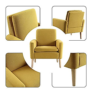 Lohoms Modern Accent Fabric Chair Single Sofa Comfy Upholstered Arm Chair Living Room Furniture Mustard Yellow