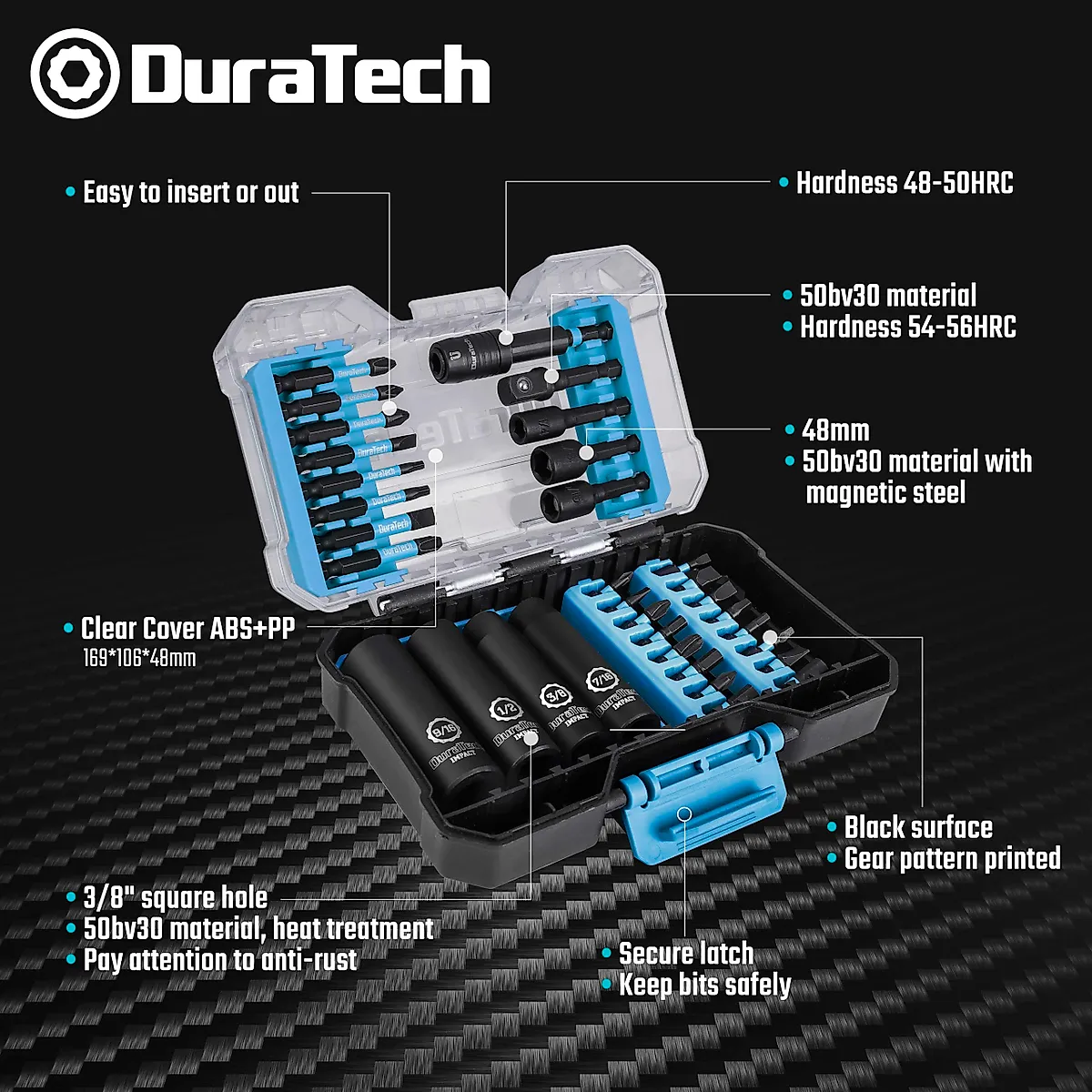 DURATECH 33-Piece Impact Screwdriver Bit Socket Set, CRV/S2 Screwdriving Bits with Quick Fit Tough Case for Screwdriving Applications