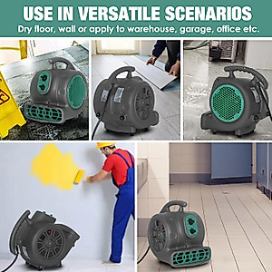 VORBO Air Mover, 1/4 HP 950 CFM, Carpet Dryer with Timer,3-Speed, Built-in Power Outlet, Floor Blower Fan for Carpet Drying, Home, Hotel, Shop