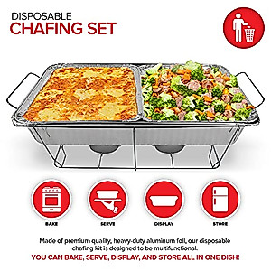 Chafing Dish Buffet Set Disposable - 21 x 13 (5 Pack) 9 x 13 (10 Pack) Aluminum Serving Trays, Catering Pans for Keeping Food Warm, Foil Chaffing Dishes for Buffets and Parties, Warming Tray