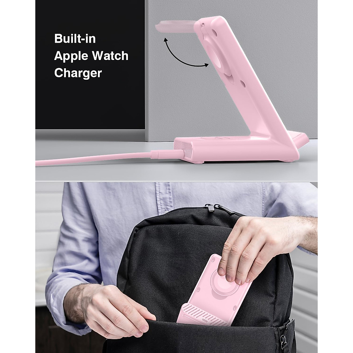 Wireless Charging Station,3 in 1 Wireless Charging Stand Made for Apple Watch Ultra 9 8 7 6 SE 5 4 3,Fast Wireless Charger Made for iPhone 15/Plus/Pro Max/14/13/12/11/X,for AirPods Pro(with Adapter)