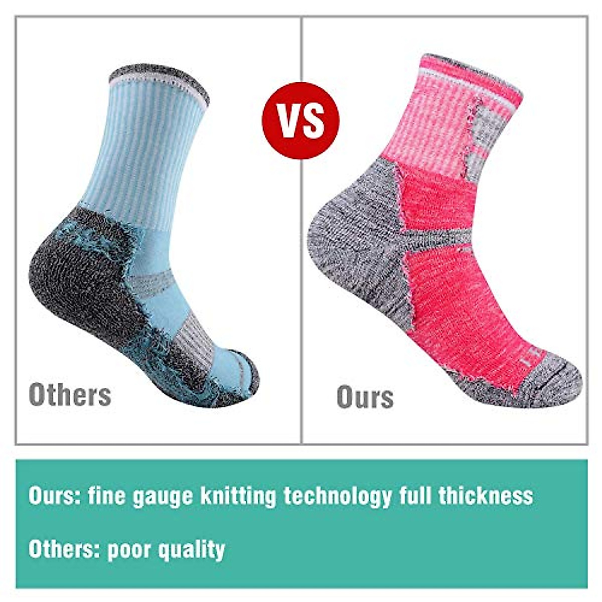 FEIDEER Hiking Socks Walking Socks For Women, 5 Pairs Outdoor Recreation Socks Moisture Wicking Crew Socks (Purple/Red/Pink/Orange/Blue)