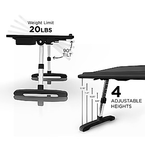 Limitless TotalDesk Portable Modern Workstation and Lap Desk with Adjustable Height & Tilt (Black)