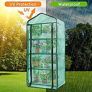 Ohuhu Mini Greenhouse for Indoor Outdoor, Small Plastic Plant Green House 4-Tier Rack Stand Portable Greenhouses with Durable PE Cover for Seedling, 2.5x1.6x5.2 FT, Ideal Gardening Gifts for Women Men