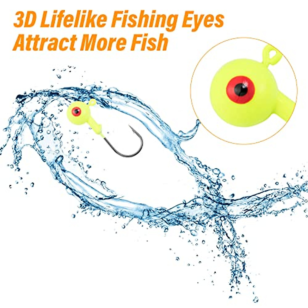 Alwonder 10 Pack Round Fishing Jig, Bass Ball Jigs 3D Eyes High Carbon Steel Jig Hooks Bass Lures Jig Heads Freshwater Saltwater Surf Fishing Jigs for Walleye Striper Pompano, Green-1/8oz