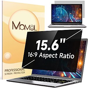 Mamol 15.6 Inch Laptop Privacy Screen Filter for 16:9 Widescreen Display, Eye Protection Anti Glare & Blue Light Filter, Privacy Screen Protector for 15.6" Laptop