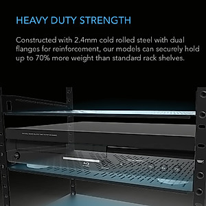 AC Infinity Vented Cantilever 1U Universal Rack Shelf, 8" Deep, for 19" Equipment Racks. Heavy-Duty 2.4mm Cold Rolled Steel, 50lbs Capacity.