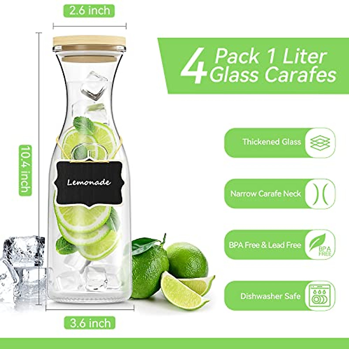 Summer&Kiss 4 Pack Glass Pitcher Set - Stylish & Durable