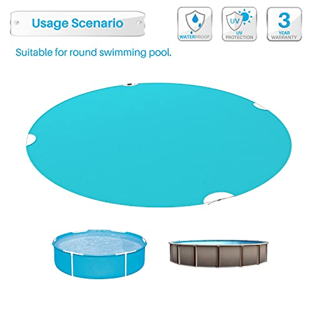 Patio Round Winter Pool Cover 11' Ft for 8' Above Ground Pools Cover Waterproof for Swimming Pool Safety Cover Tarp with Wire Rope Edging Winch Included Turquoise Green