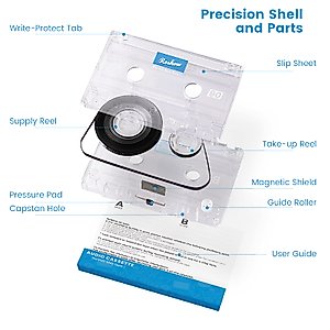 Reshow Audio Cassettes Low Noise High Output 90 min Time Blank Cassettes Tapes with Individual Clear Plastic Cassette Tape Case, Great for Everyday Recording (Pack of 5)