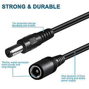 5.5mm x 2.1mm Extension Cord 10FT, DC 12v Power Supply Adapter for CCTV Security Camera Surveillance Indoor IP Camera Dvr Standalone LED Strip, Car, 12 Volt Male to Female Plug Cable 4 Pack
