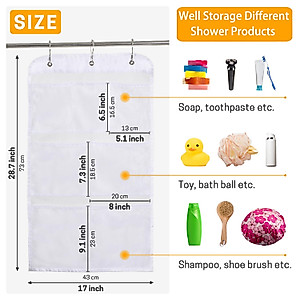 Mesh Shower Caddy Hanging Organizer 7 Pockets Bathroom Shower Pockets Storage Bag Quick Drying Shower Mesh with Curtain Hooks for Shampoo, Soap, Bath Toys & Cruise Ship Essentials, 29.5 x 17 in (1)