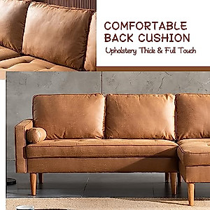 ovios Mid-Century Sectional Sofa, 83" L-Shape Sofa Couch with Right Chaise, Brown