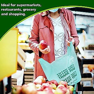 AYOTEE Shopping Bags for Small Business, Thank You Bags Bulk 50 Count Green Reusable Grocery Bags, T Shirt Bags with Handles, Standard Supermarket Size (12"x6.5"x22") Restaurants,Grocery Store