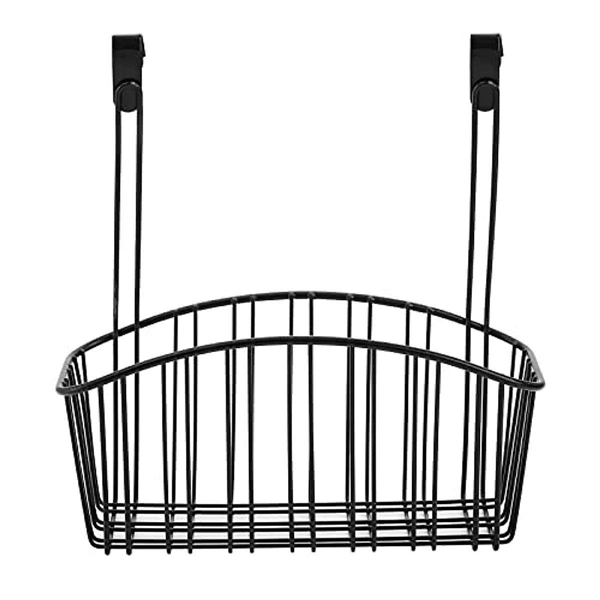 Okllen 2 Pack Over Cabinet Storage Basket, Metal Grid Kitchen Organizer Hang Over Cabinet Door, Bathroom Steel Wire Sink Organizer Holder for Shampoo, Body Wash, Cookbook, Cleaning Supplies, Black