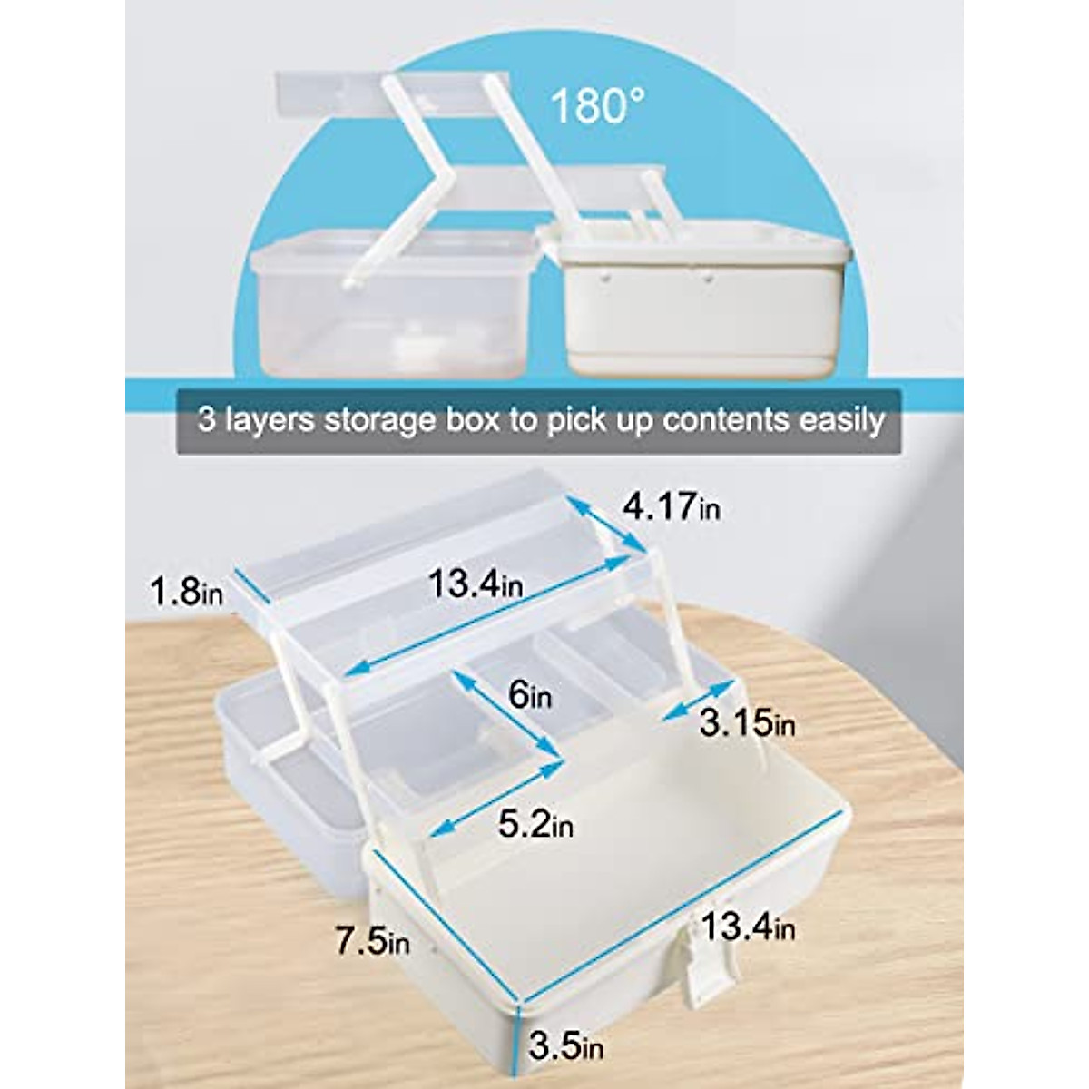 Facikono Craft Tool Box 3 Layer Storage Box Art Craft Box Tackle Box Organizer Hair Supply Organization Box Sewing Box Medication Organizer White Plastic Tool Box