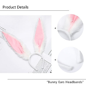 Bunny Ears Headbands Furry Rabbit Ear Headband Party Prom Cosplay Headwear Costume Hair Accessories for Women (White)