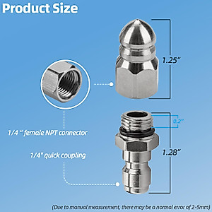 Pressure Washer Sewer Jetter Nozzle, Sewer Cleaning Nozzle Tips Pressure Drain Jetter Hose Nozzle with 1/4'' Quickly Connector 5000 PSI (2 Sets)