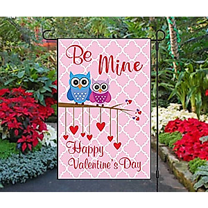 Be Mine Owl Garden Flag - Pink Valentine's Day Yard Decor - Double Sided Valentines Day Flags - Owls Hearts Welcome Sign Decoration by Jolly Jon