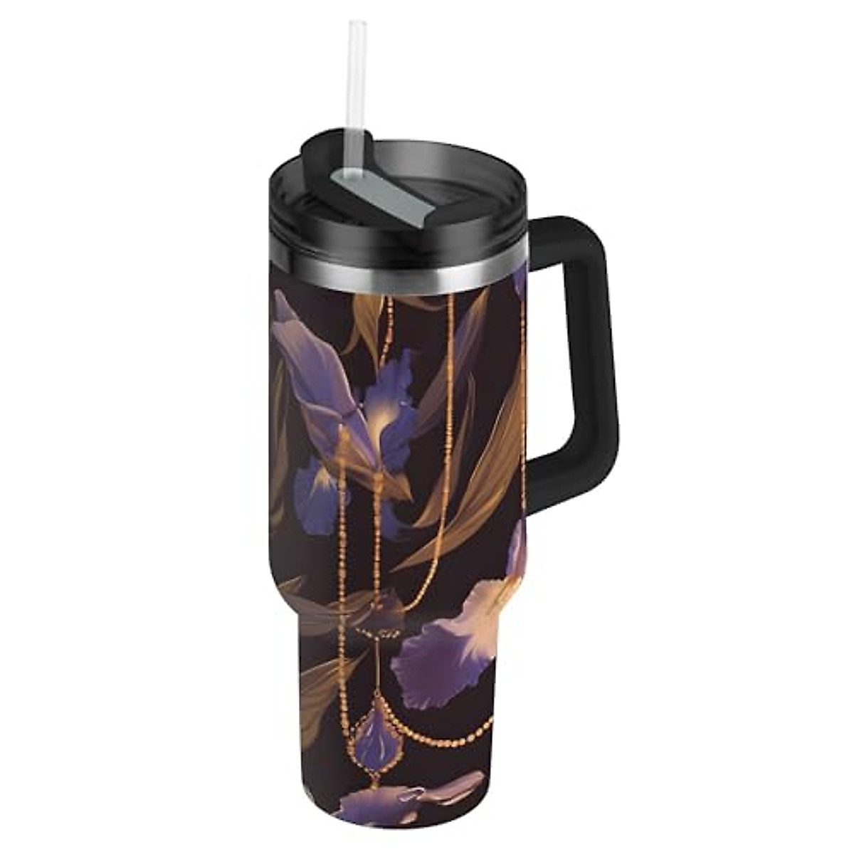 Bokkoy Iris and Chain 40 oz/30 oz Tumbler with Handle and Straw Stainless Steel Tumbler with Lid Reusable Vacuum Insulated Cup