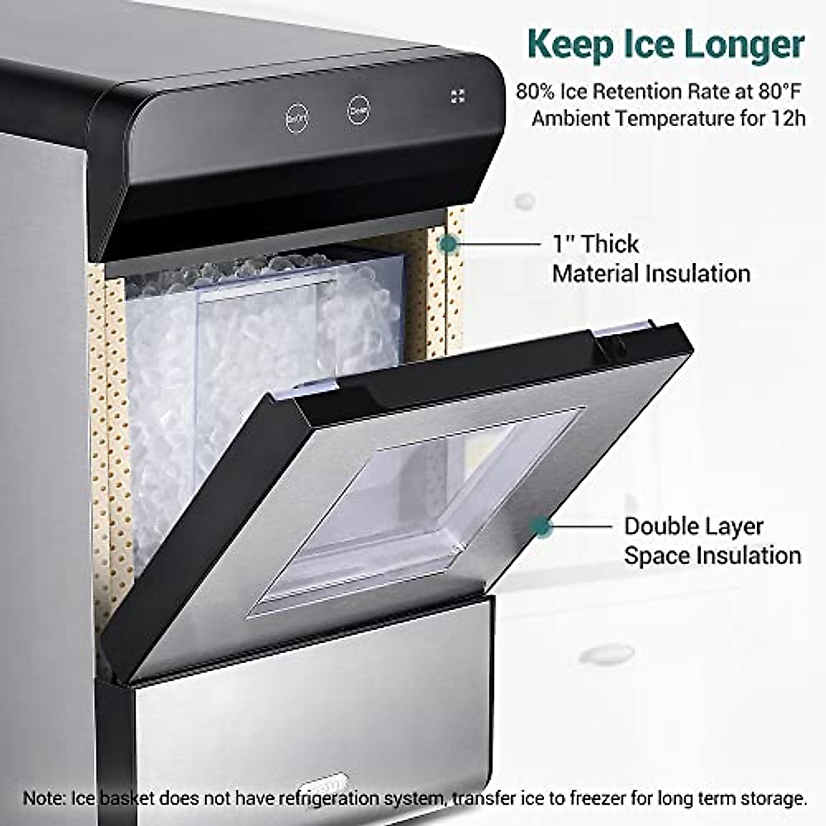 Gevi Household V2.0 Countertop Nugget Ice Maker With Viewing Window | Self Cleaning Pellet Ice Machine | Open and Pour Water Refill | Stainless Steel Housing | Fit Perfectly under Wall Cabinet | Black